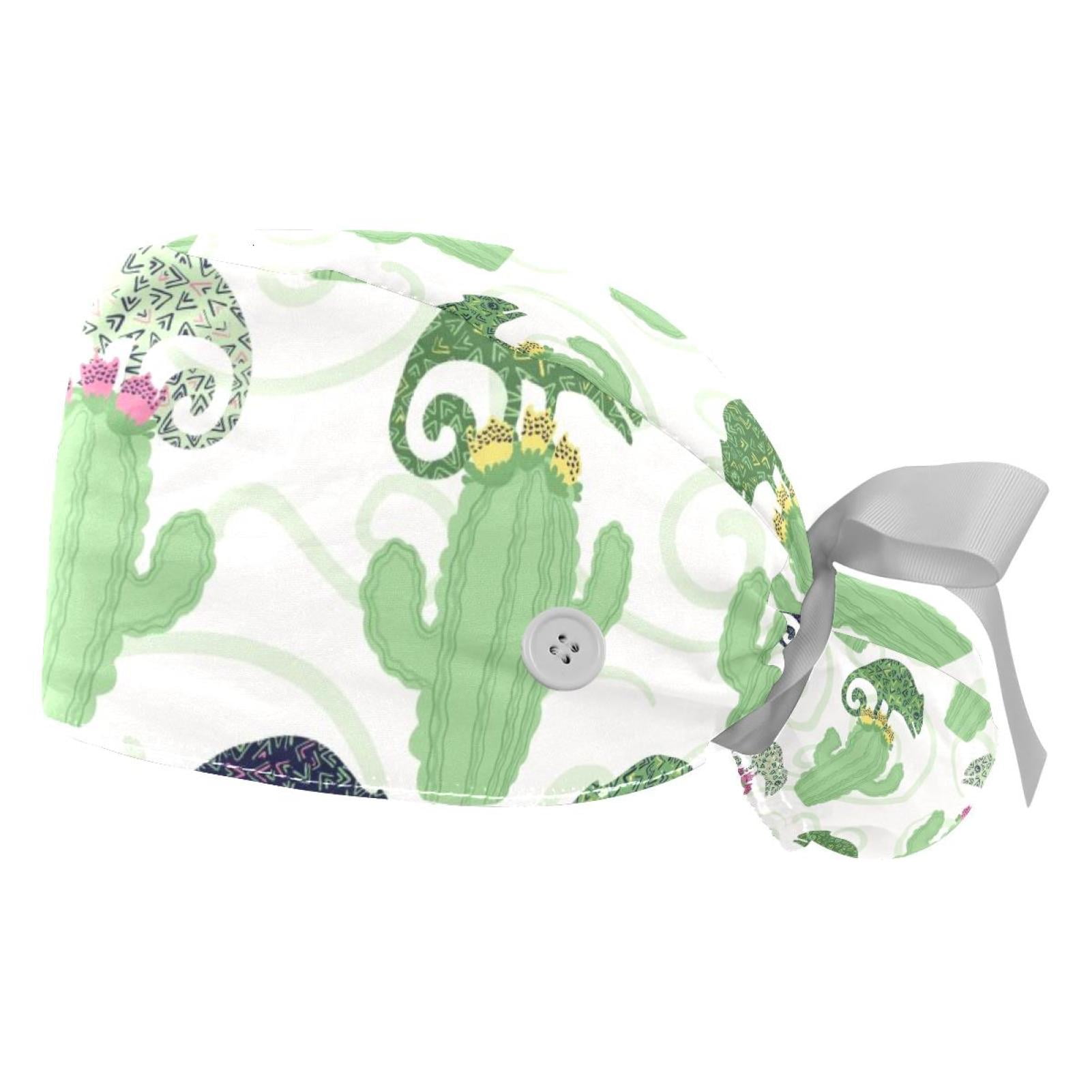 2PCS Long Hair Working Cap with Buttons and Sweatband Ribbon Tie Back ...