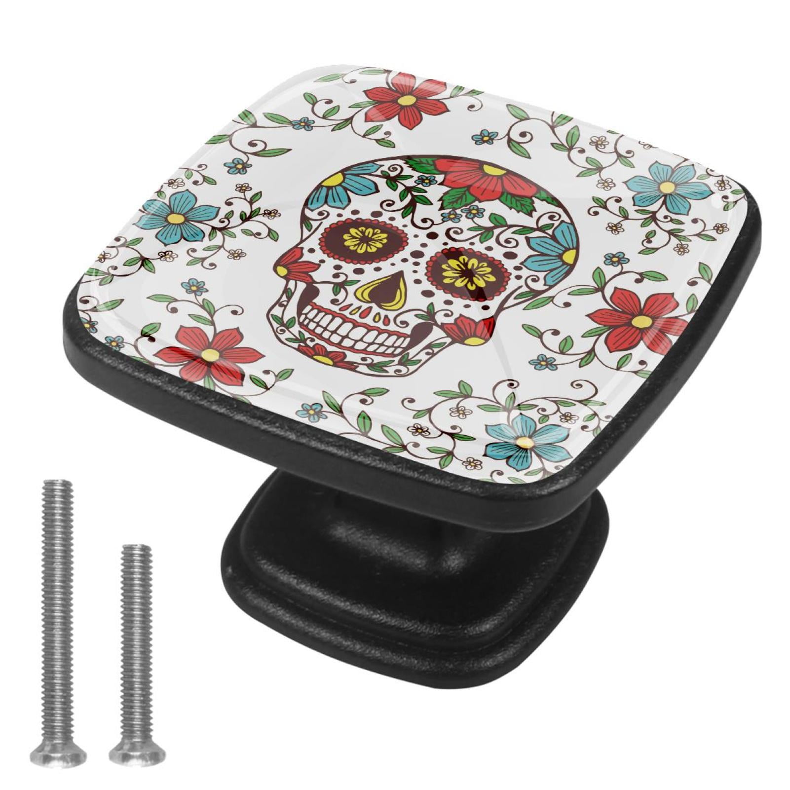 4 Pcs Cabinet Handle Drawer Pulls Skull Knobs with Screws Square ...
