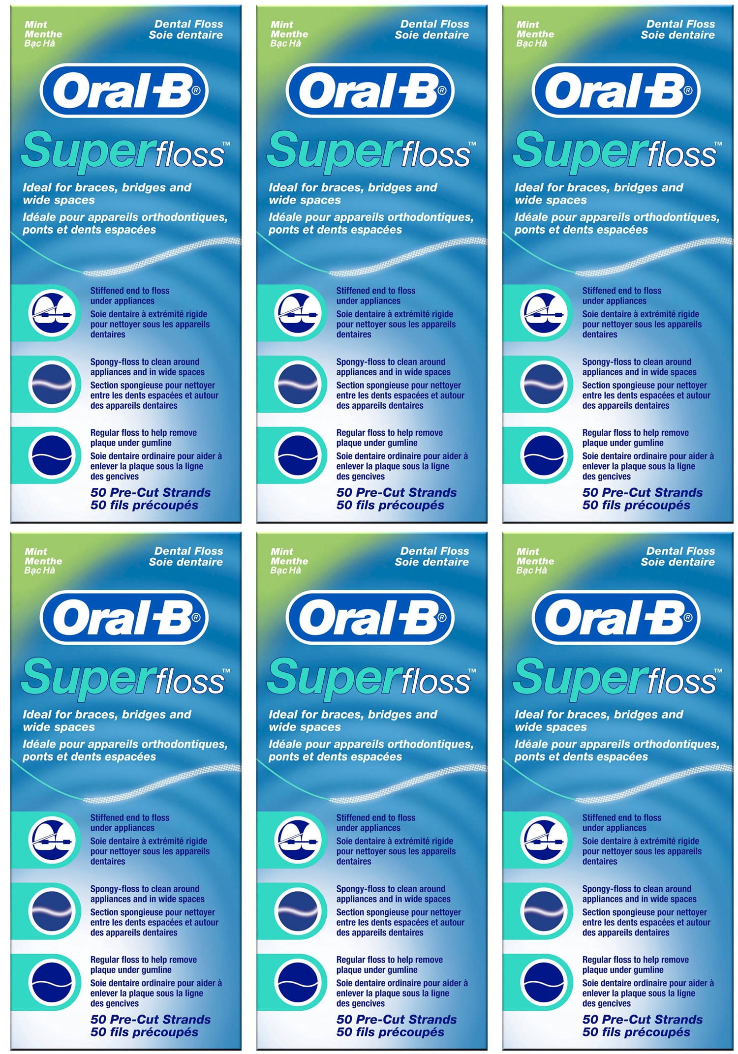 Oral-B Super Floss, 50 Pre-Cut Strands Each, 6 Pack - Walmart.com