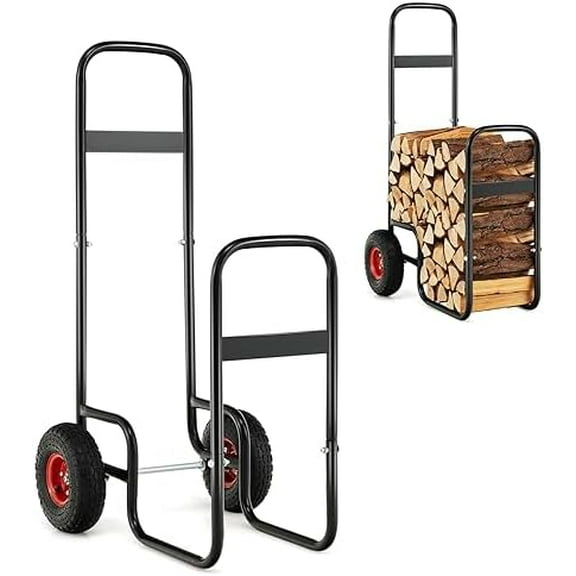 SPECSTAR Large Firewood Cart with Rubber Wheels and 600D Oxford Cloth ...