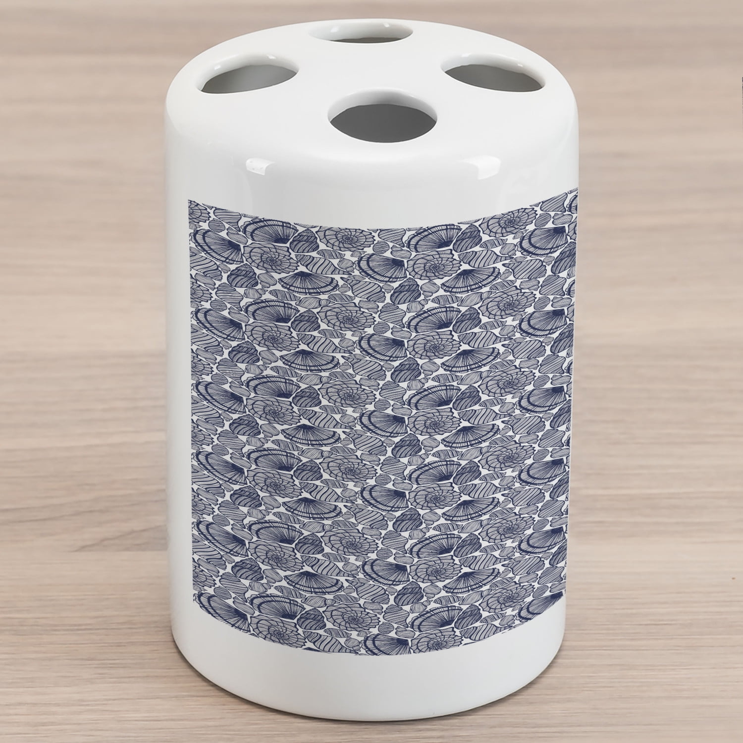 Navy Blue Ceramic Toothbrush Holder, Hand Drawn Scallops Line ...