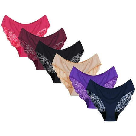 6 Pack Womens Underwear Invisible Seamless Bikini Lace Underwear Half ...