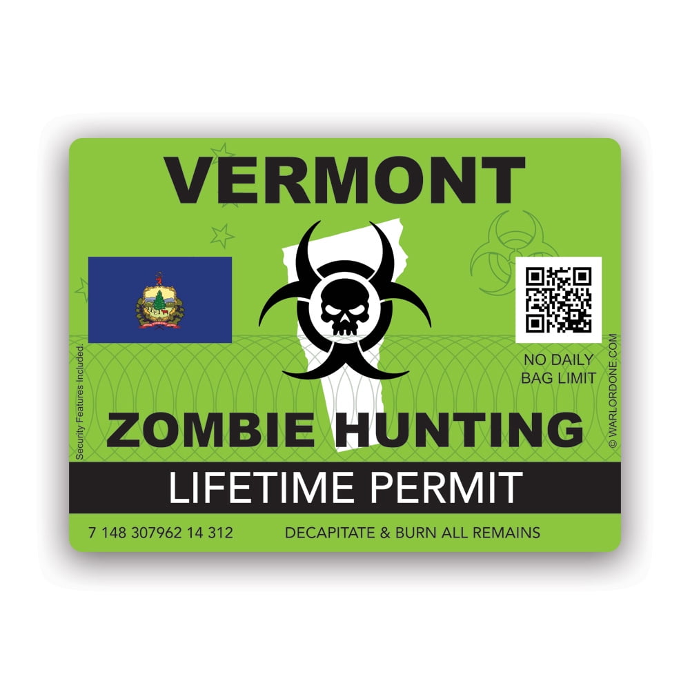 Zombie Vermont State Hunting Permit Sticker Decal - Self Adhesive Vinyl ...