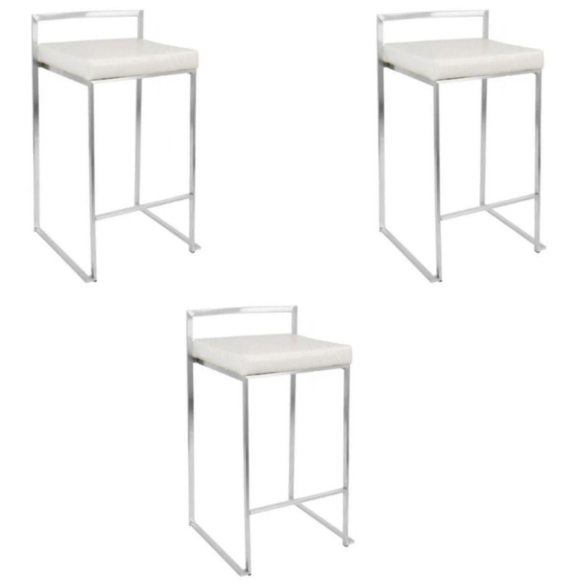 Heavenly Collection Black Pu Stool With Stainless Steel Frame Set Of 3 S/W