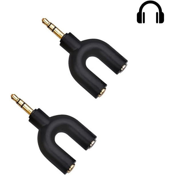 2 Pack Audio Stereo Splitter Kit, U Shape 3 Pin 3.5mm Male Plug to Two ...