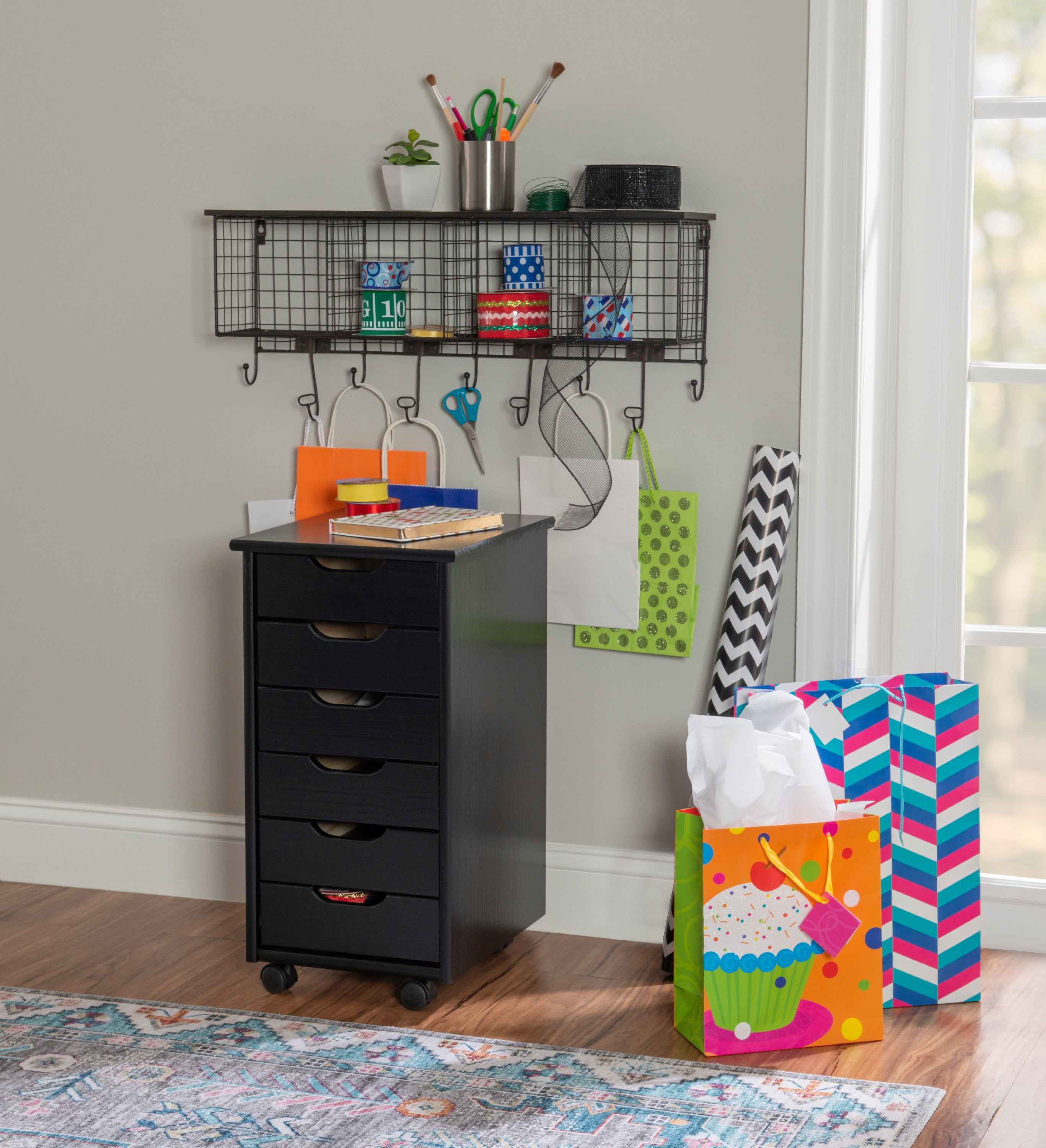 Linon Cary 6-Drawer Rolling Storage Cart, Black - Walmart.com