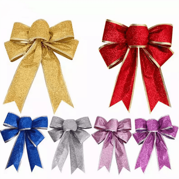Rush 6pcs Large Christmas Bows Glitter Christmas Tree Decoration Bows ...