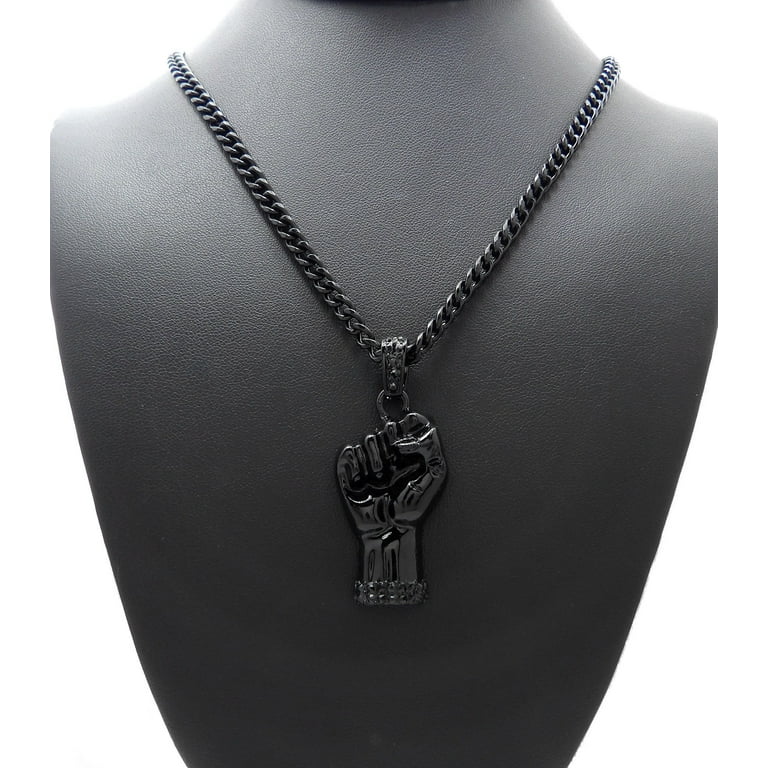 Stud Power Fist Pendant with 3mm Cuban Chain Necklace Jet Black 24 Walmart
