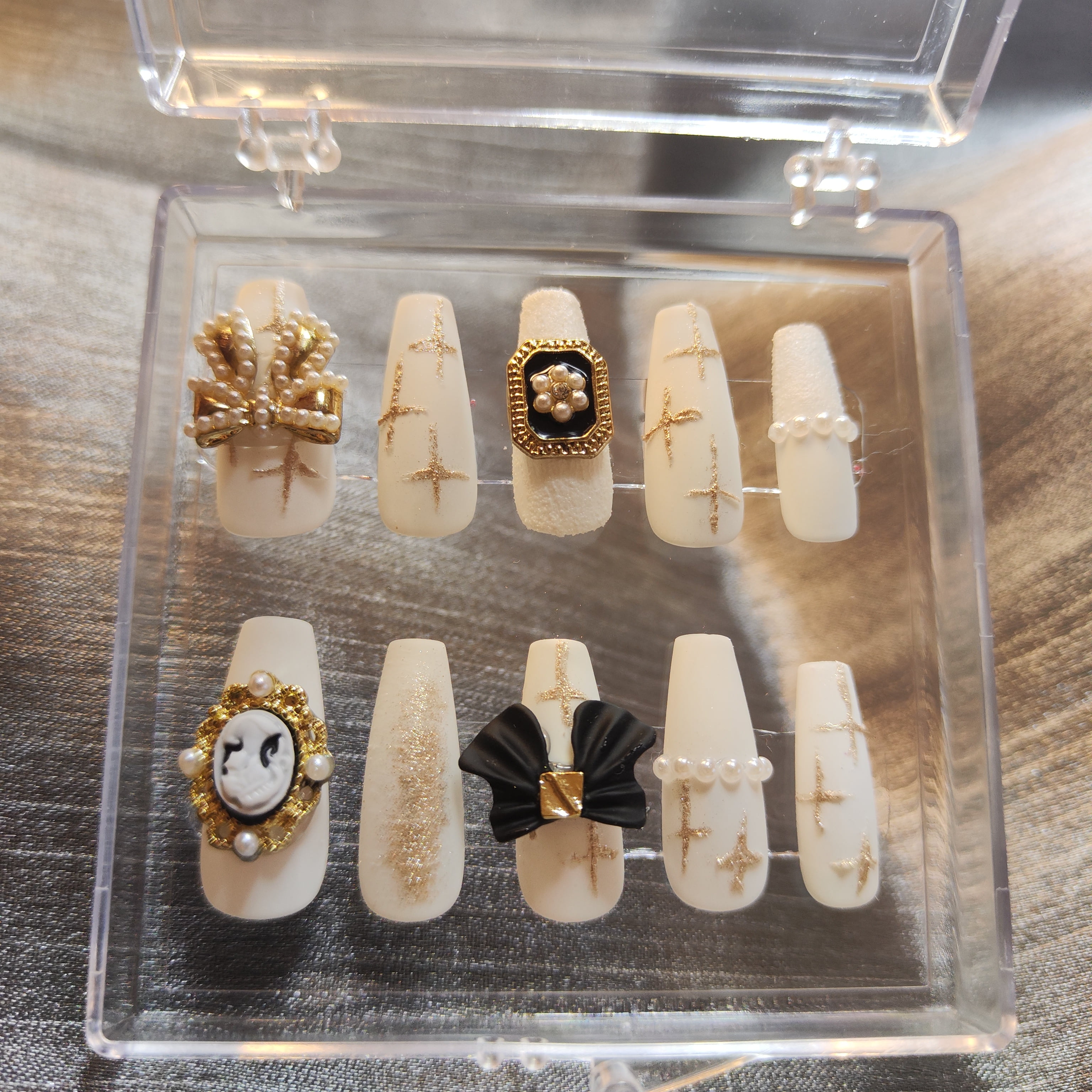 10pcs 3D Black White Golden Pearl Bow Reusable Glitter Plaster Handmade ...