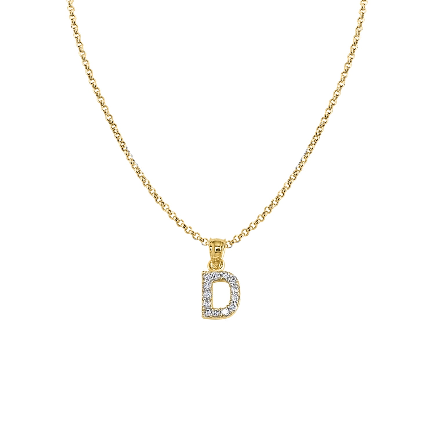 14k Yellow Gold Cubic Zirconia Initial Letter 'D' Pendant with 1.2mm ...