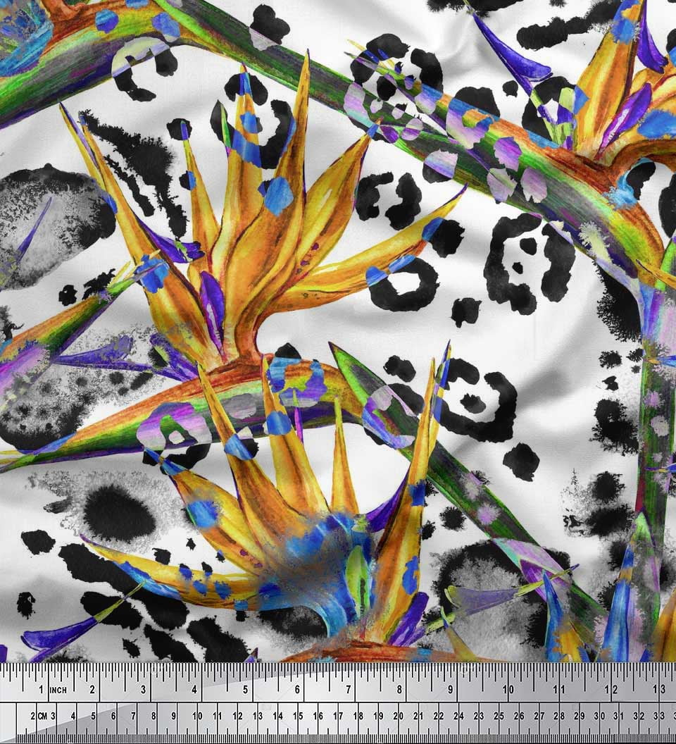 Soimoi Crepe Silk Fabric Animal Skin & Wild Flower Print Fabric by Yard ...