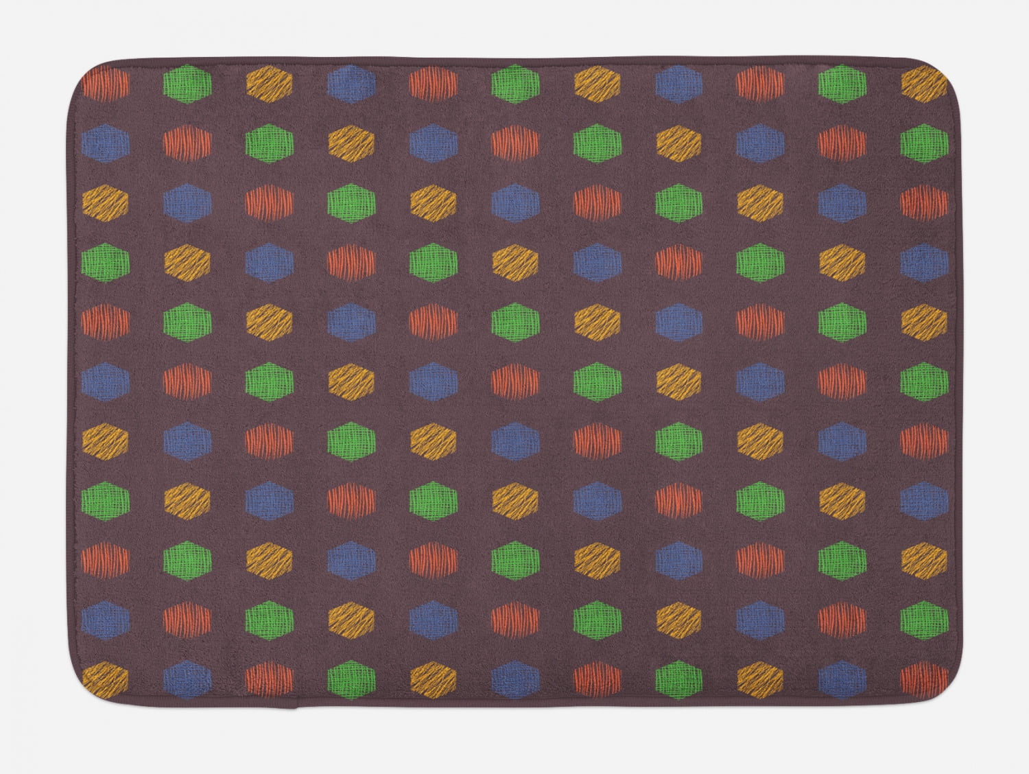 Geometric Bath Mat, Groovy Hand Drawn Doodle Hexagons with Sketch ...
