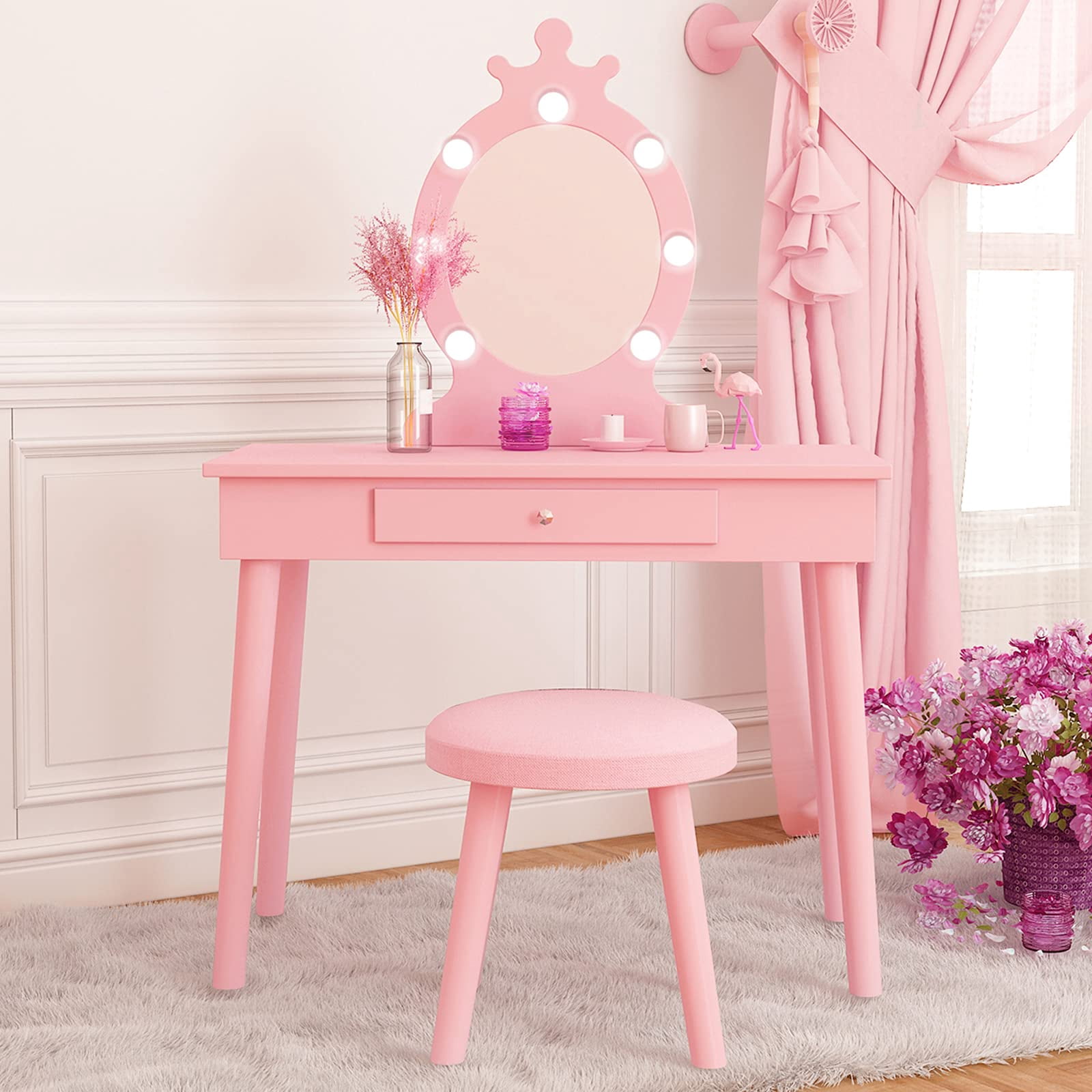 Veanerwood Kids Vanity Table Stool Princess Dressing Makeup Set For Veanerwood Kids Vanity Table Stool Princess Dressing Makeup Set For