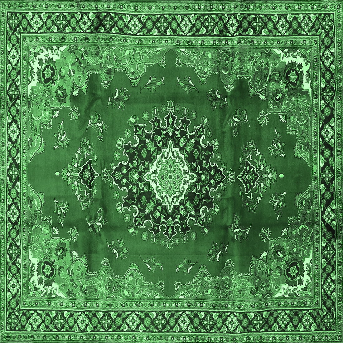 Ahgly Company Indoor Square Medallion Emerald Green Traditional Area ...