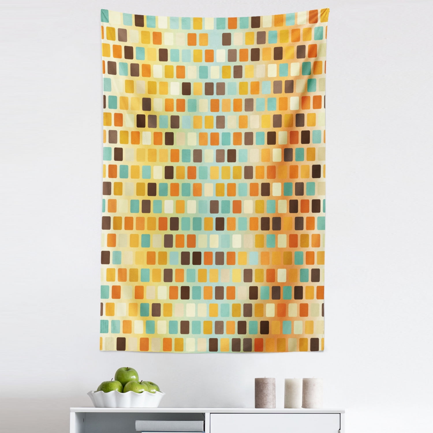 Retro Tapestry, Square Wall Pattern with Colorful Abstract Shapes ...