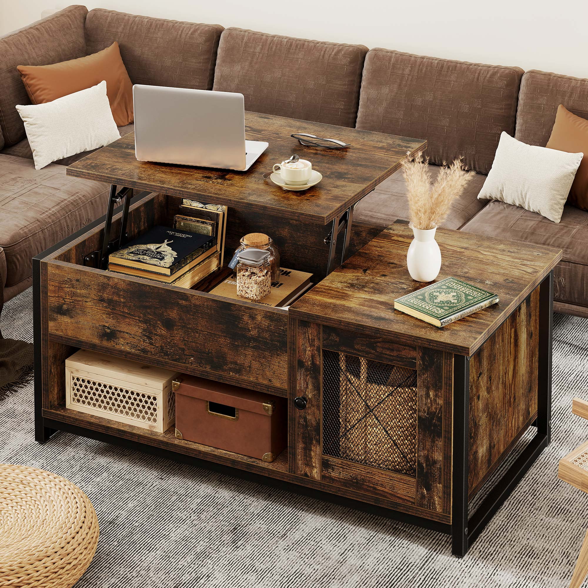 DWVO Lift Top Coffee Tables with Storage, Double Doors Cocktail Table ...