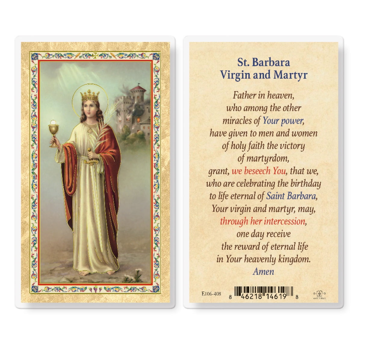 St. Barbara Prayer Biography Gold-Stamped Laminated Catholic Prayer ...
