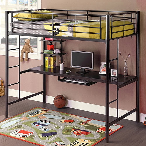 Metal Full Loft Bed over Workstation, Black - Walmart.com