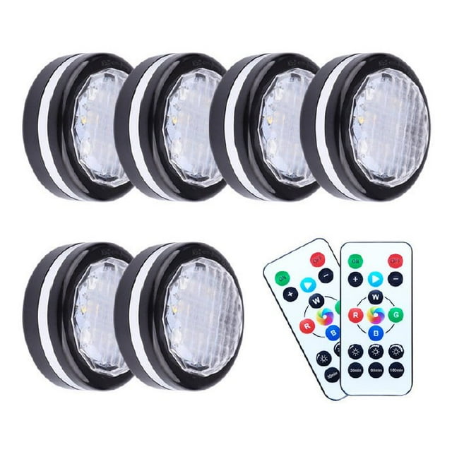 SHELLTON 6 Pack Led Under Cabinet Puck Lights, Circle Press on Color ...