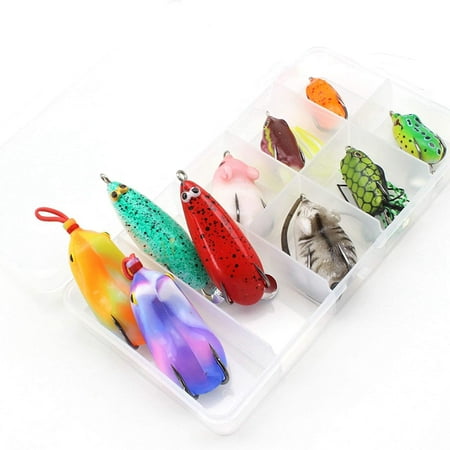 Fortunenine 10-Piece Set of Topwater Frog and Mouse Hollow Soft Fishing ...
