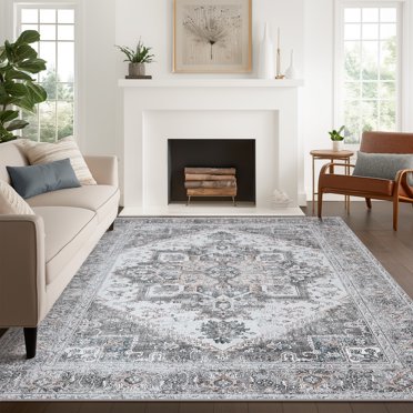 KUETH Area Rugs 5x7 Machine Washable Vintage Distressed Print Gray ...