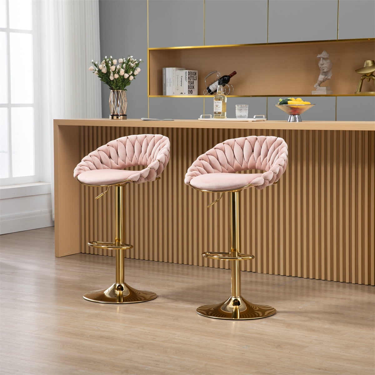 Bar Stools Set of 2, Adjustable Counter Height Dining Stools with ...