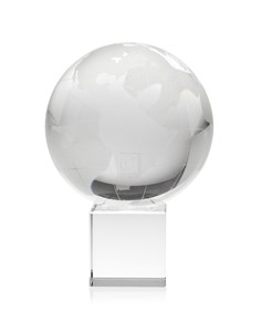 Frosted Crystal Ball Globe World Map Trophy Sculpture Art on Stand ...