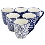 Elama Declan 6 Piece 12 Ounce Assorted Design Stoneware Mug Set in Blue ...