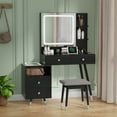Vanity Makeup Mirror Desk with Cushioned Stool, Makeup Vanity Desk with ...