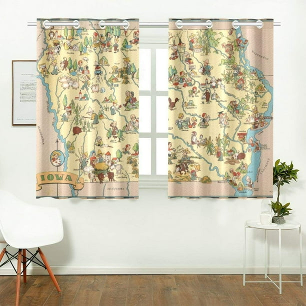 RYLABLUE Vintage 1935 Iowa State MapWindow Treatment Panel Curtains ...