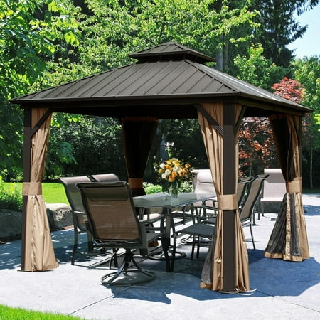 Domi Outdoor Gazebo à Toit Rigide 10x10 Pieds avec Toit Double en Acier ...