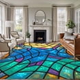 Abstract Colorful Glass Washable Area Rug 8x10 Blue-Purple Cracked ...