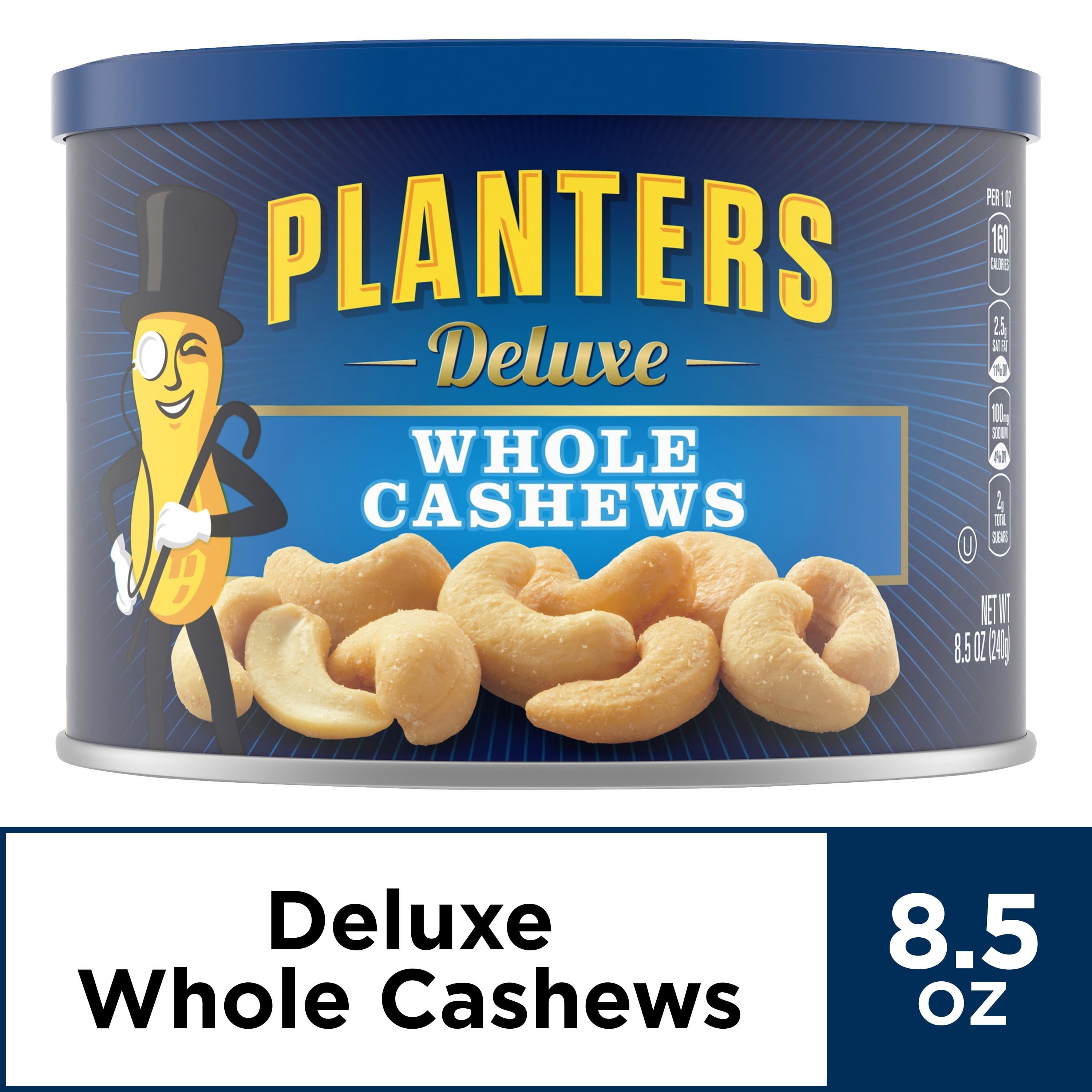 Planters Deluxe Whole Cashews, 8.5 oz Canister - Walmart.com - Walmart.com