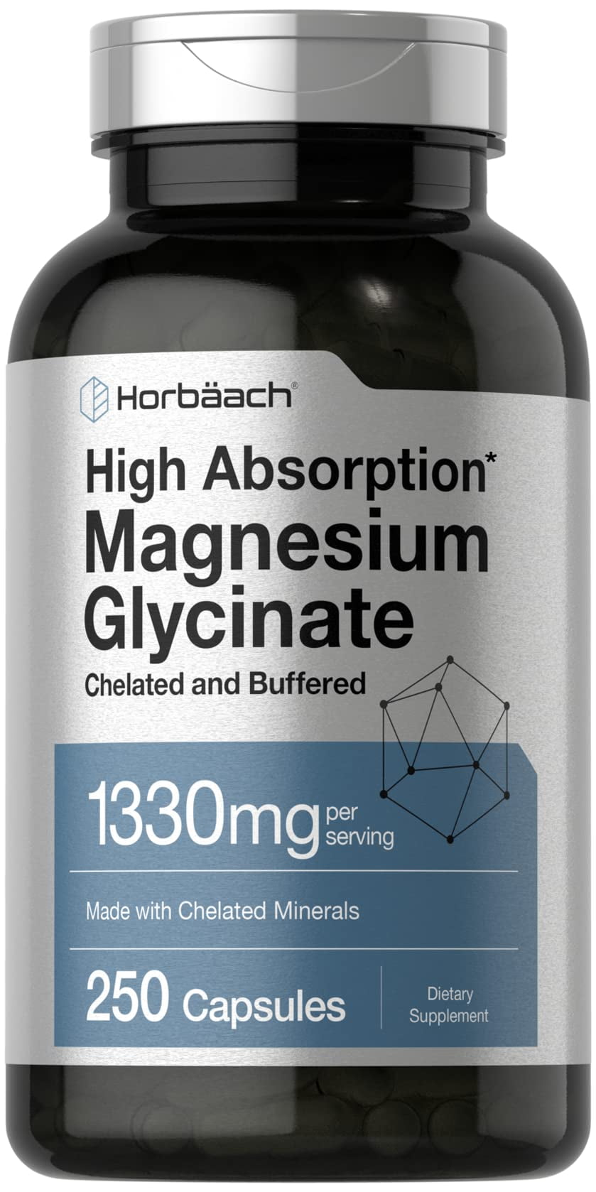 Suplemento Horbäach, glicinato de magnesio tamponado, 1330 mg, 250 ...