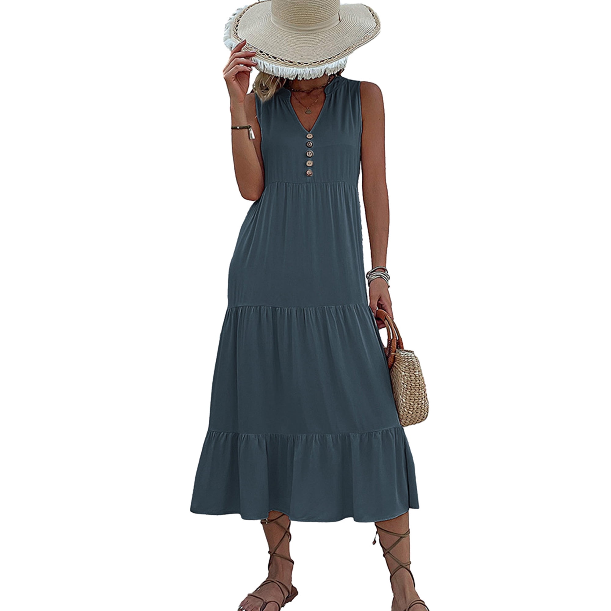 Click here for Mialoley Womens Summer Midi Dress Casual Sleeveles... prices