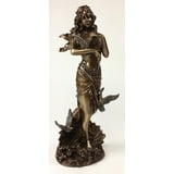 11" Aphrodite with Doves Standing on Sea Shell Statue, Bronze Color ...