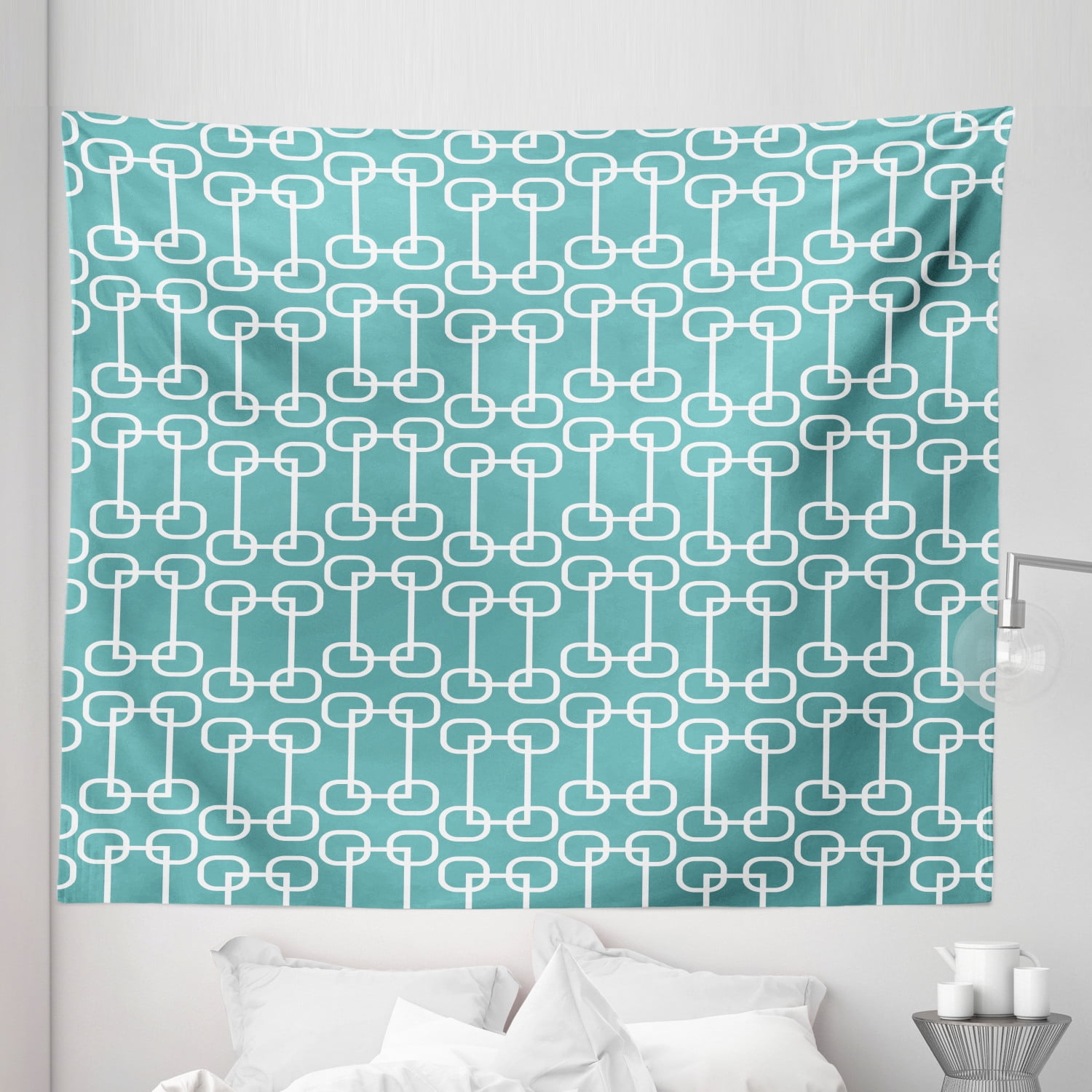 Turquoise Tapestry, Vintage 60s Home Design Inspired Retro Squares and ...