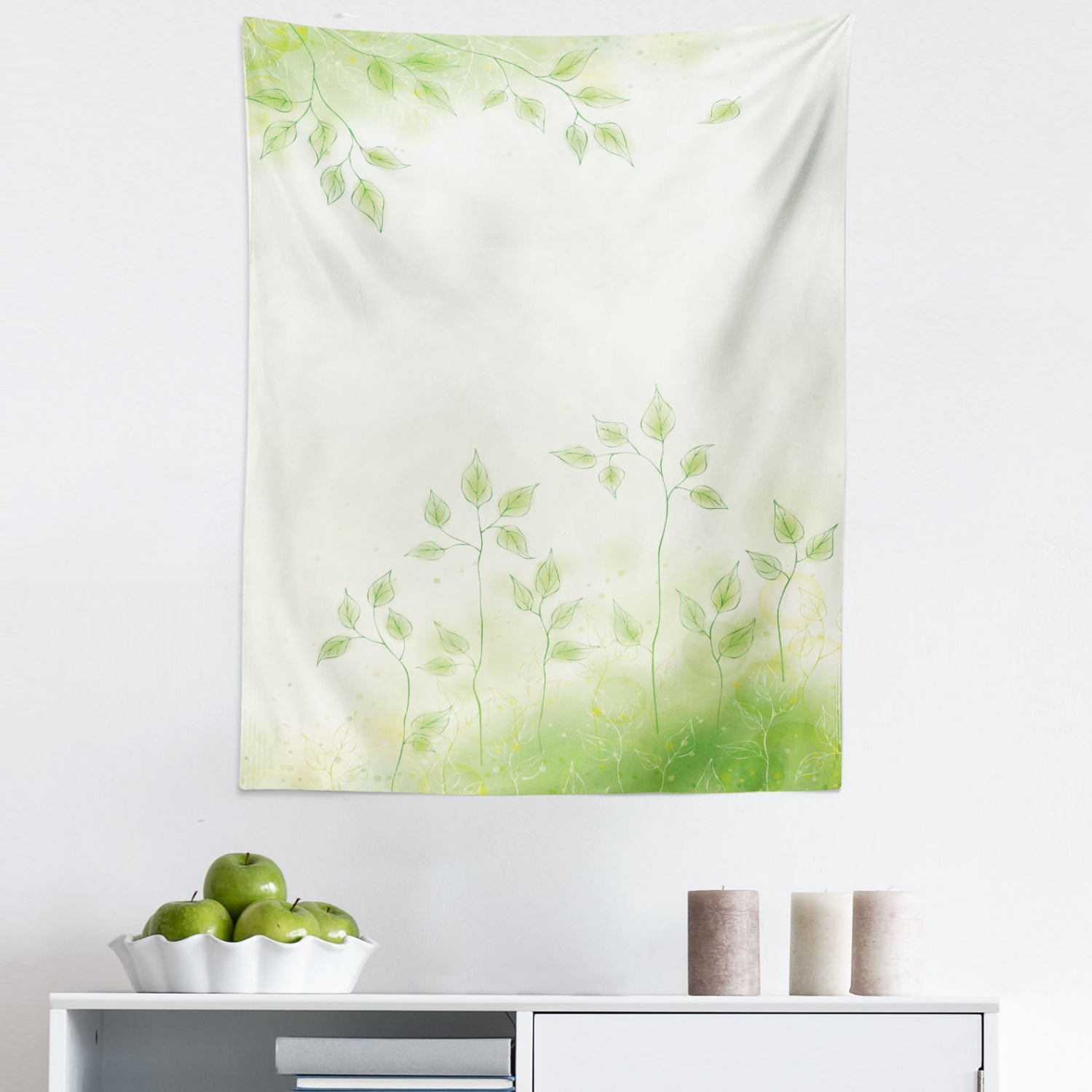 Green Tapestry, Fresh Foliage Design with Pastel Colored Leaves Botanic ...