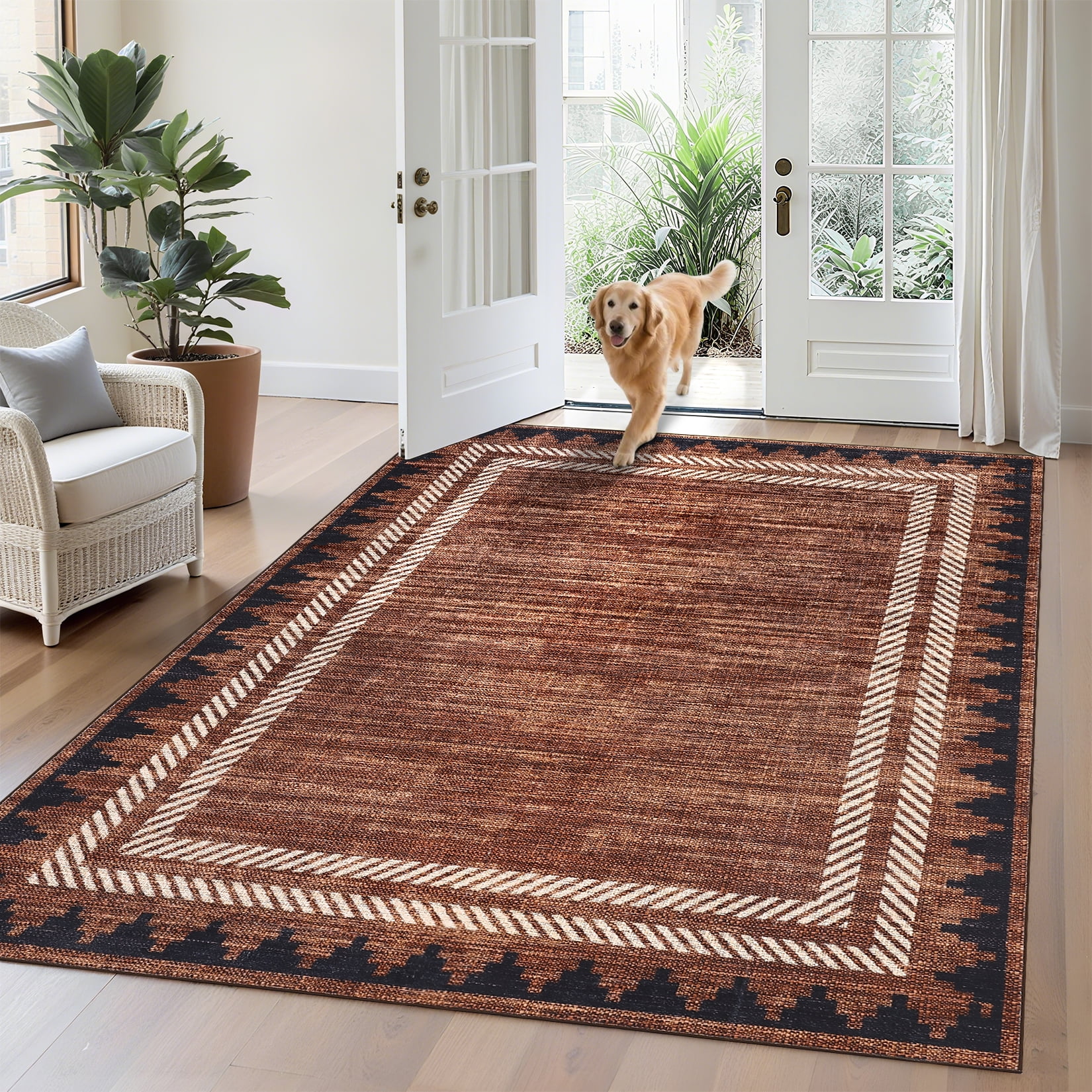 Click here for Garvee 5x7 Geometric Bordered Rug Solid Area Rug W... prices