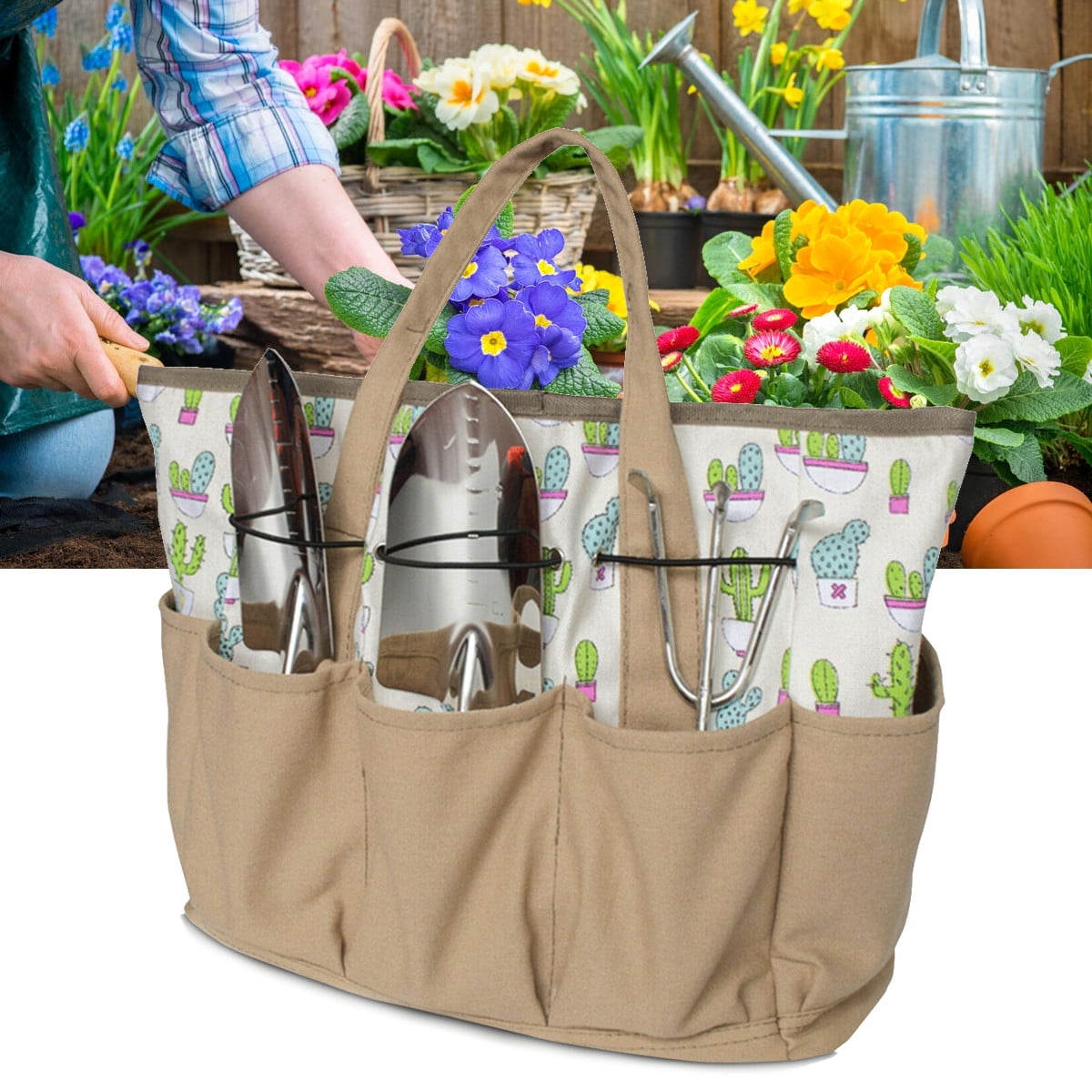 8 Pockets Canvas Yard Garden Tools Tote Bag Holder Storage Carrier ...