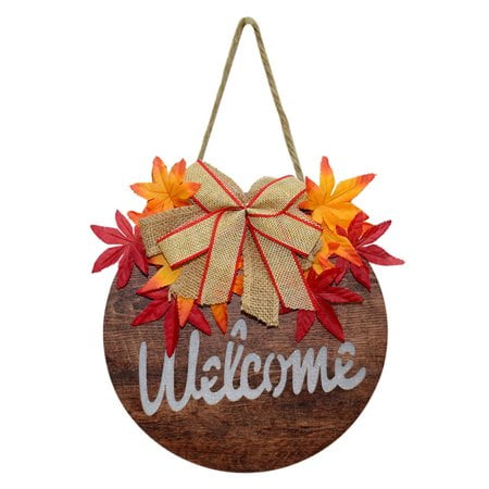 ZOELNIC LED Fall Welcome Sign Wooden Hanging Door Sign with Fall Leaf ...