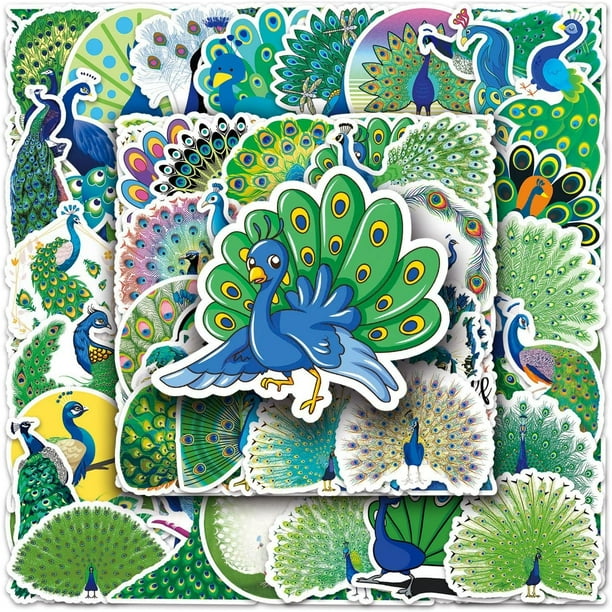 Peacock Stickers for Kids Girls Teens,50Pcs Green Cute Peafowl Vinyl ...