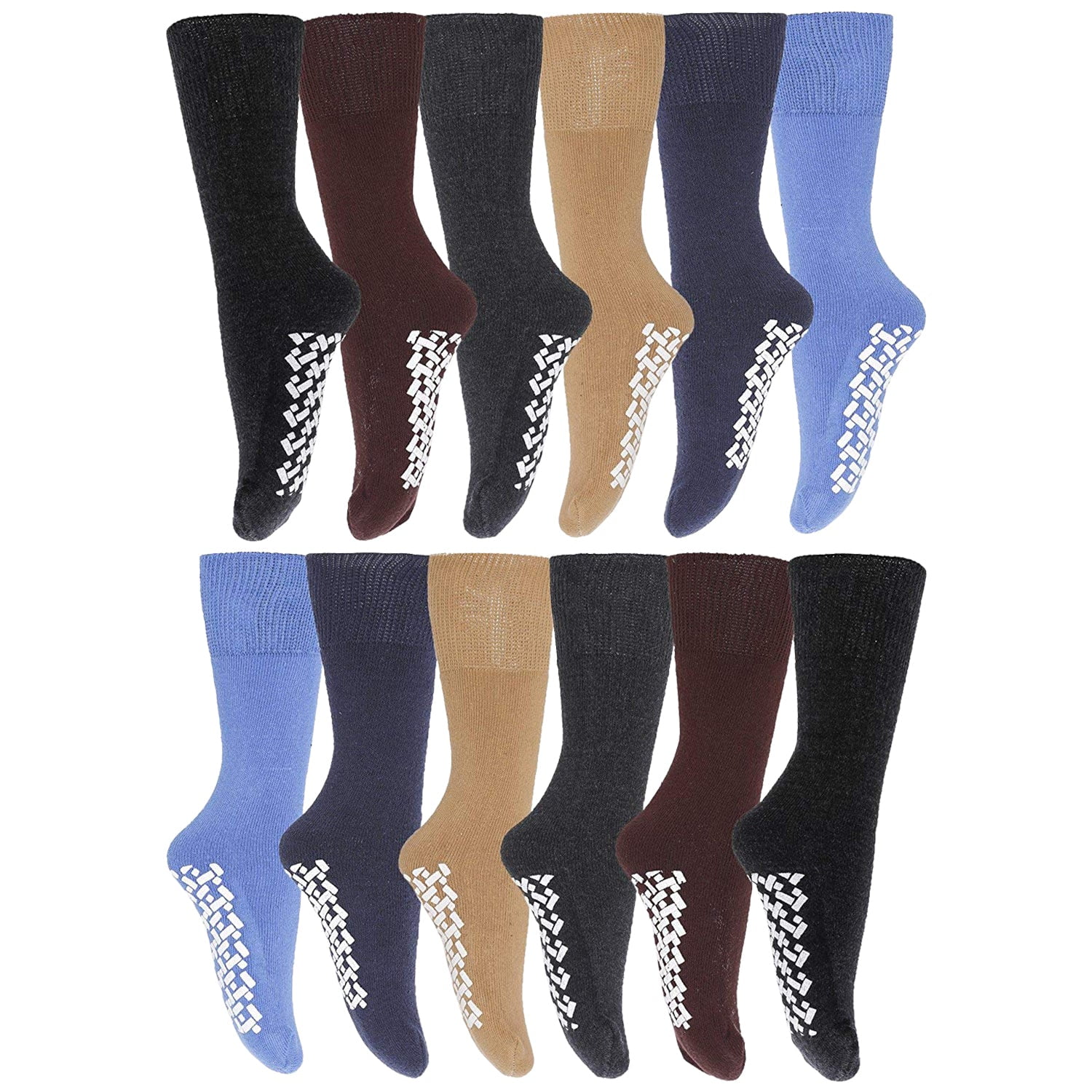12 Pairs of Mens Non Skid/Slip Medical Socks, Cotton With Rubber ...