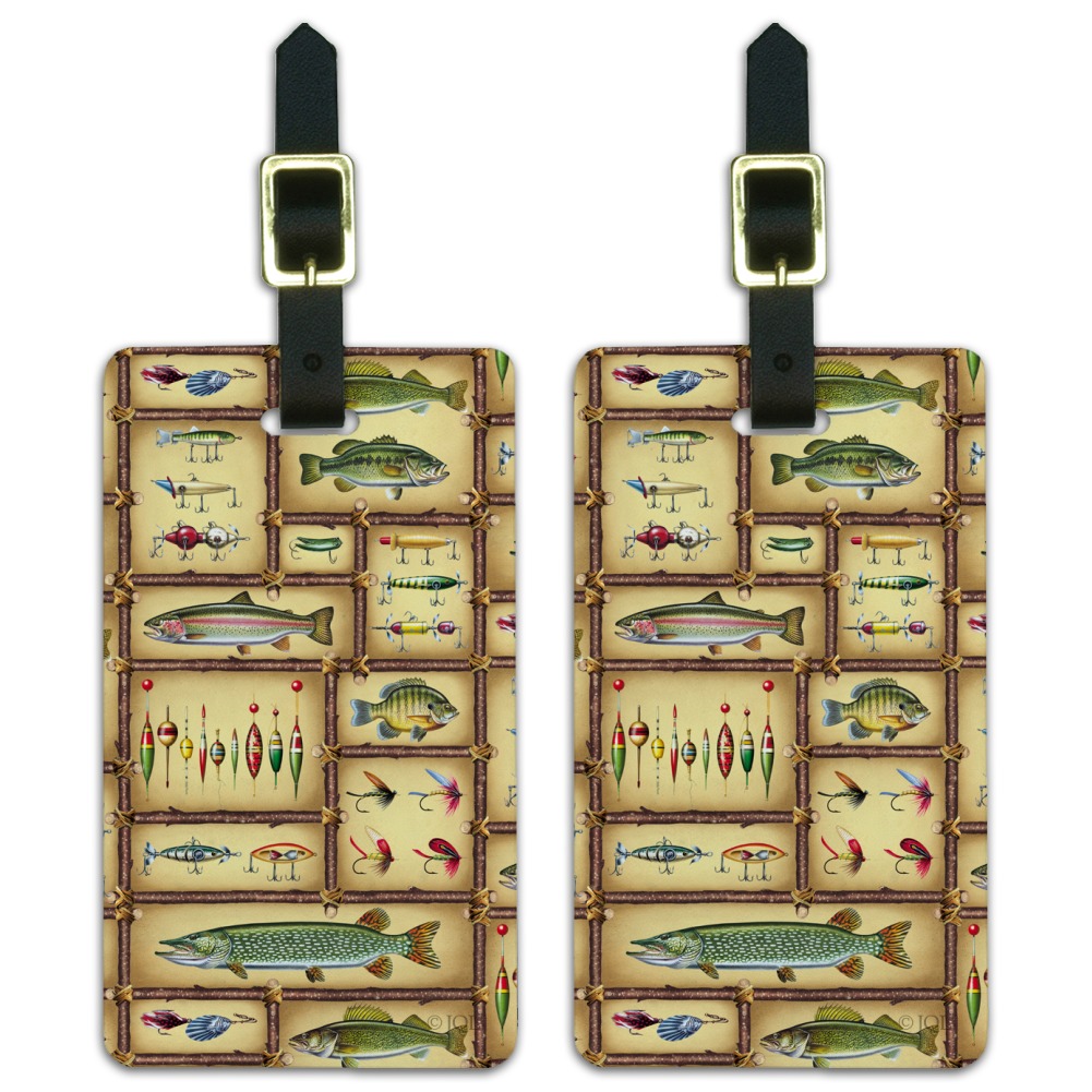 Colorful Fish and Fishing Lures Luggage ID Tags Suitcase Carry-On Cards ...