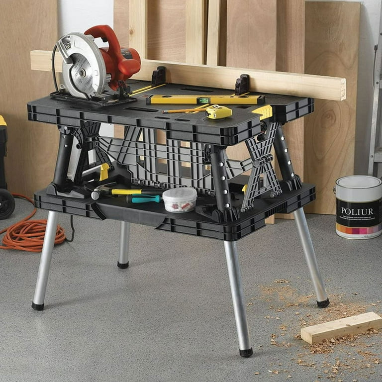 Keter Portable Folding Table Tool Storage Stand Workbench Sawhorse w 12 Clamps