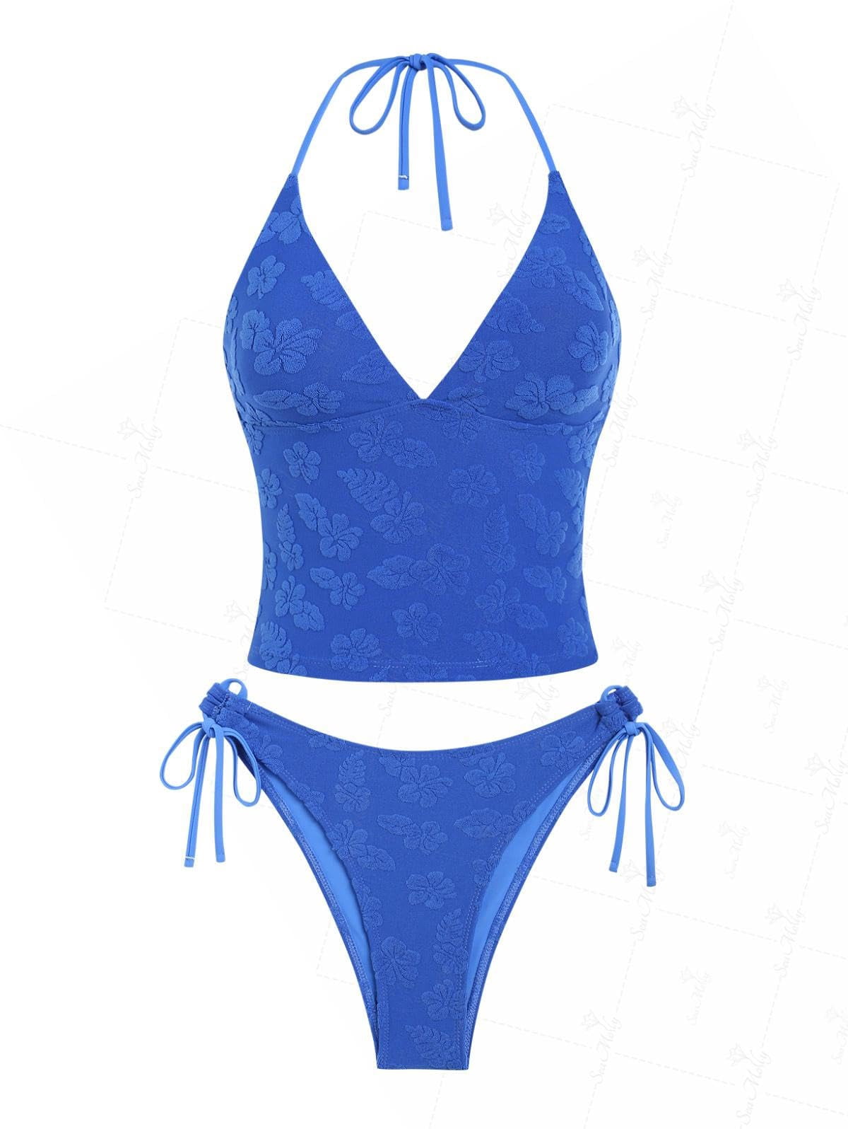 Set Tankini de tela rizada, jacquard, azul floral, talla L | Bodega ...