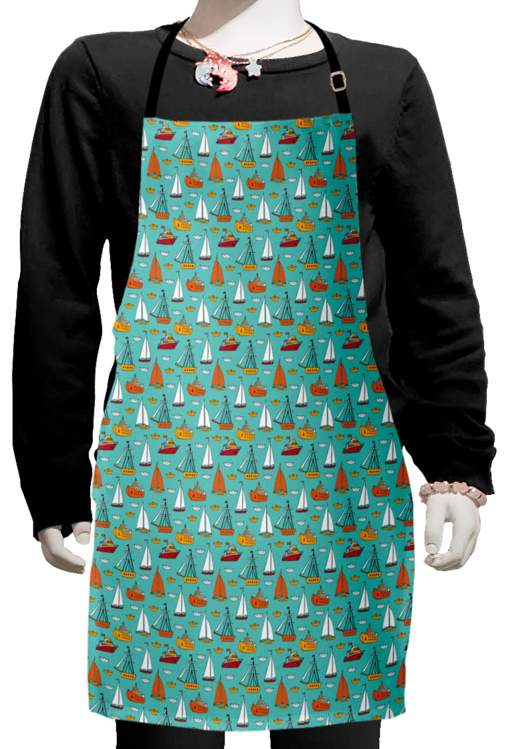 Nautical Kids Apron, Sea River and Ocean Transport on Turquoise ...