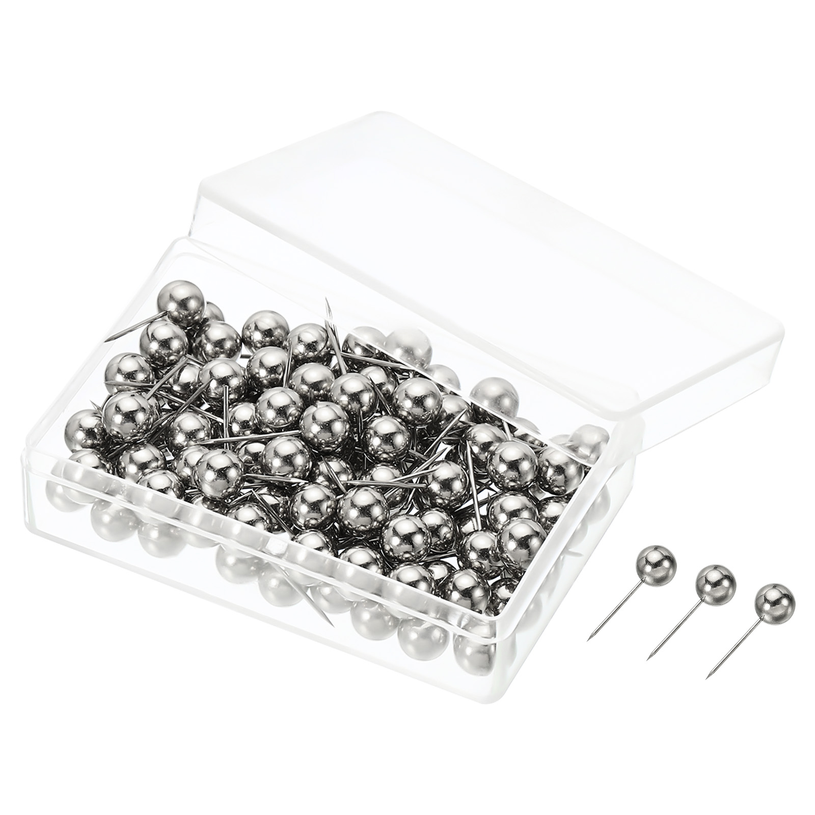 Uxcell Push Pins Round Head Thumb Map Tacks Steel Point, Silver Tone ...