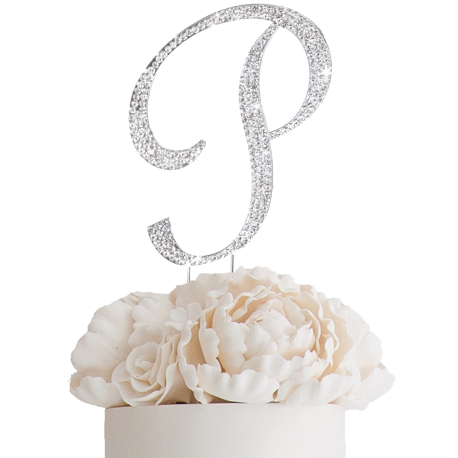 BalsaCircle Letter P Cake Topper - 4.5-Inch tall Silver Rhinestone ...