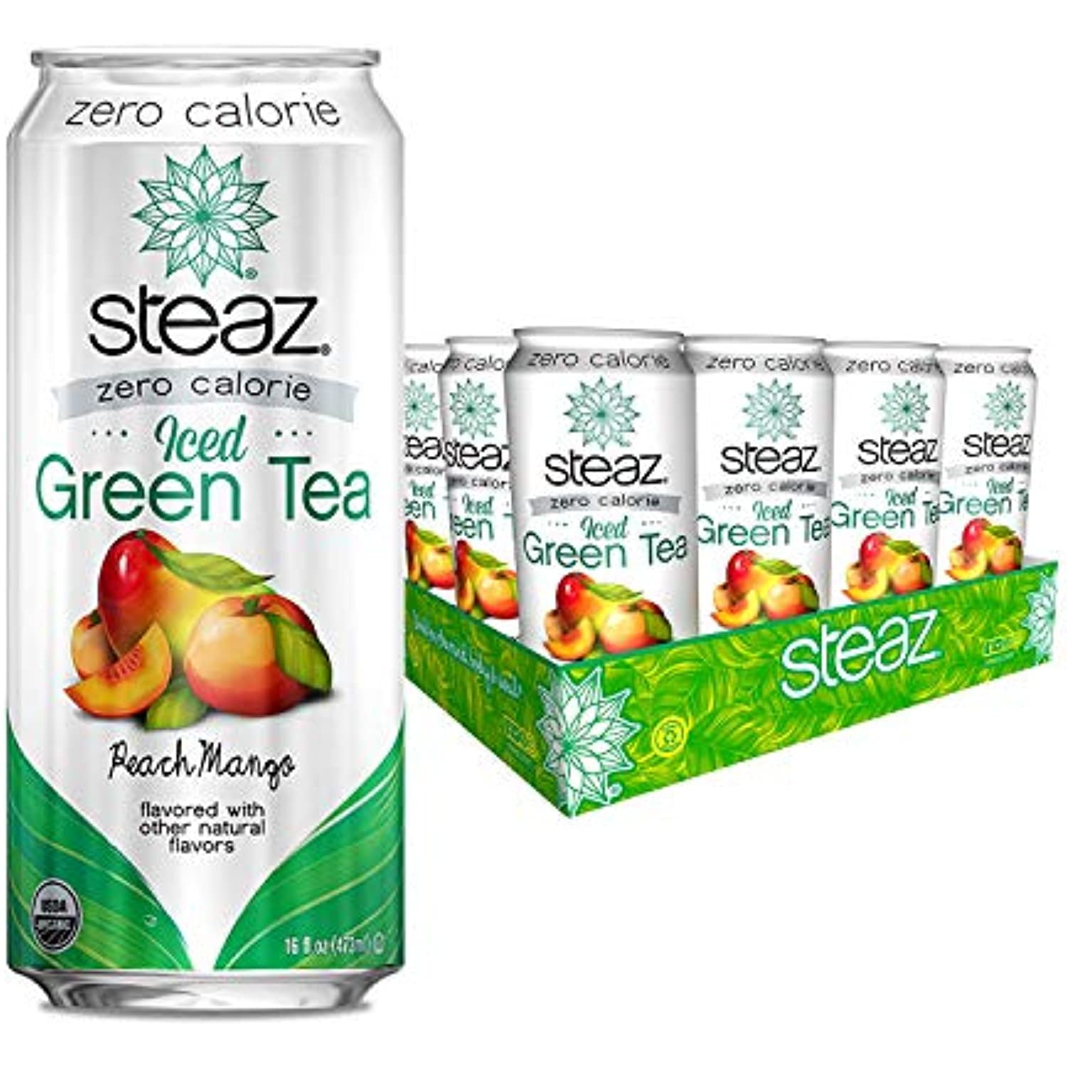 Steaz Organic Zero Calorie Peach Mango Iced Green Tea, 16 Fl Oz (Pack ...